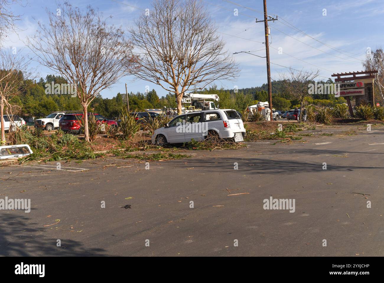 Photo of a white car destroyed in a mall parking lot in Scotts Valley ...