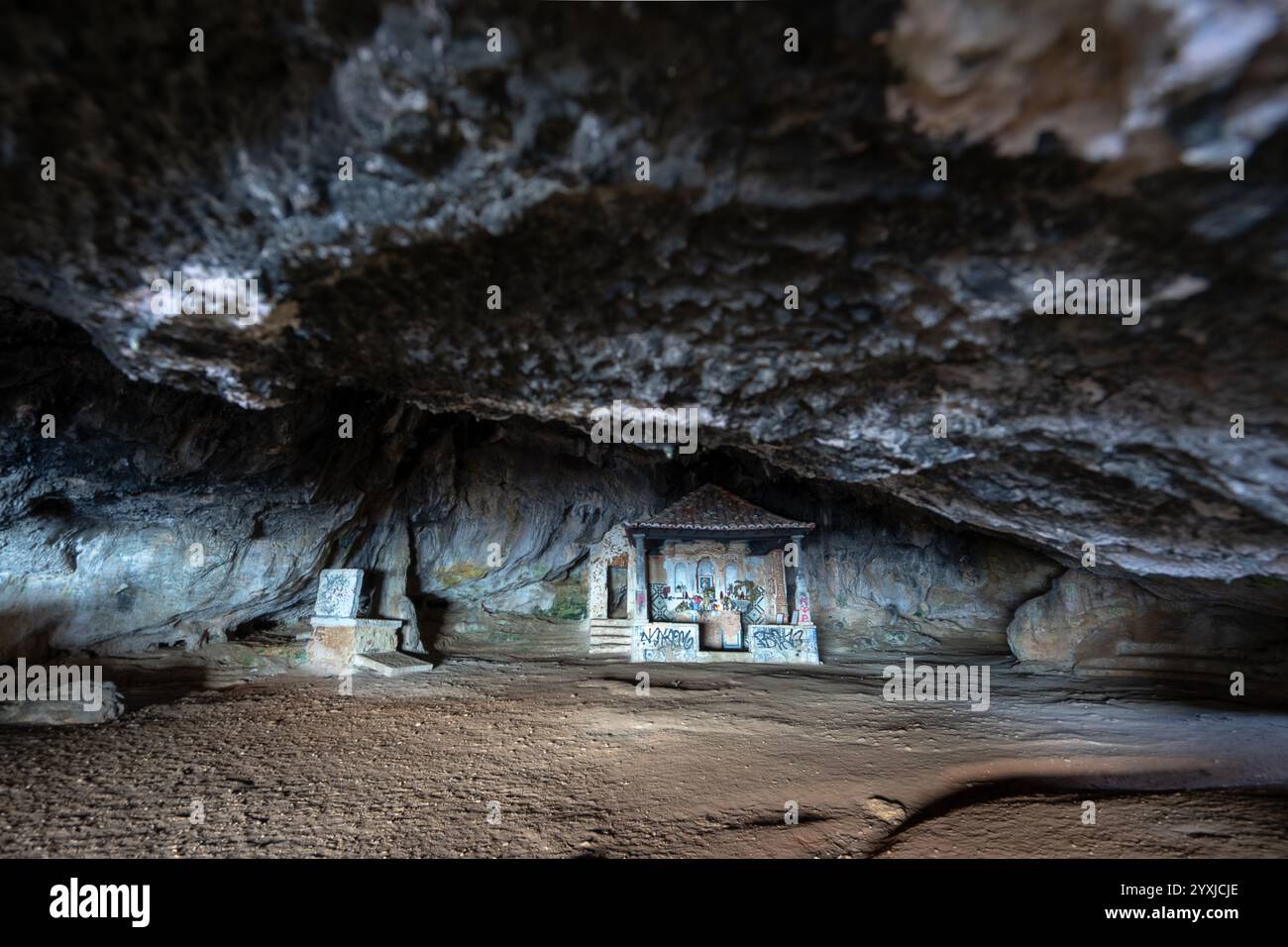 Interior of the grotto of santa Margarida with exit staircase in the ...