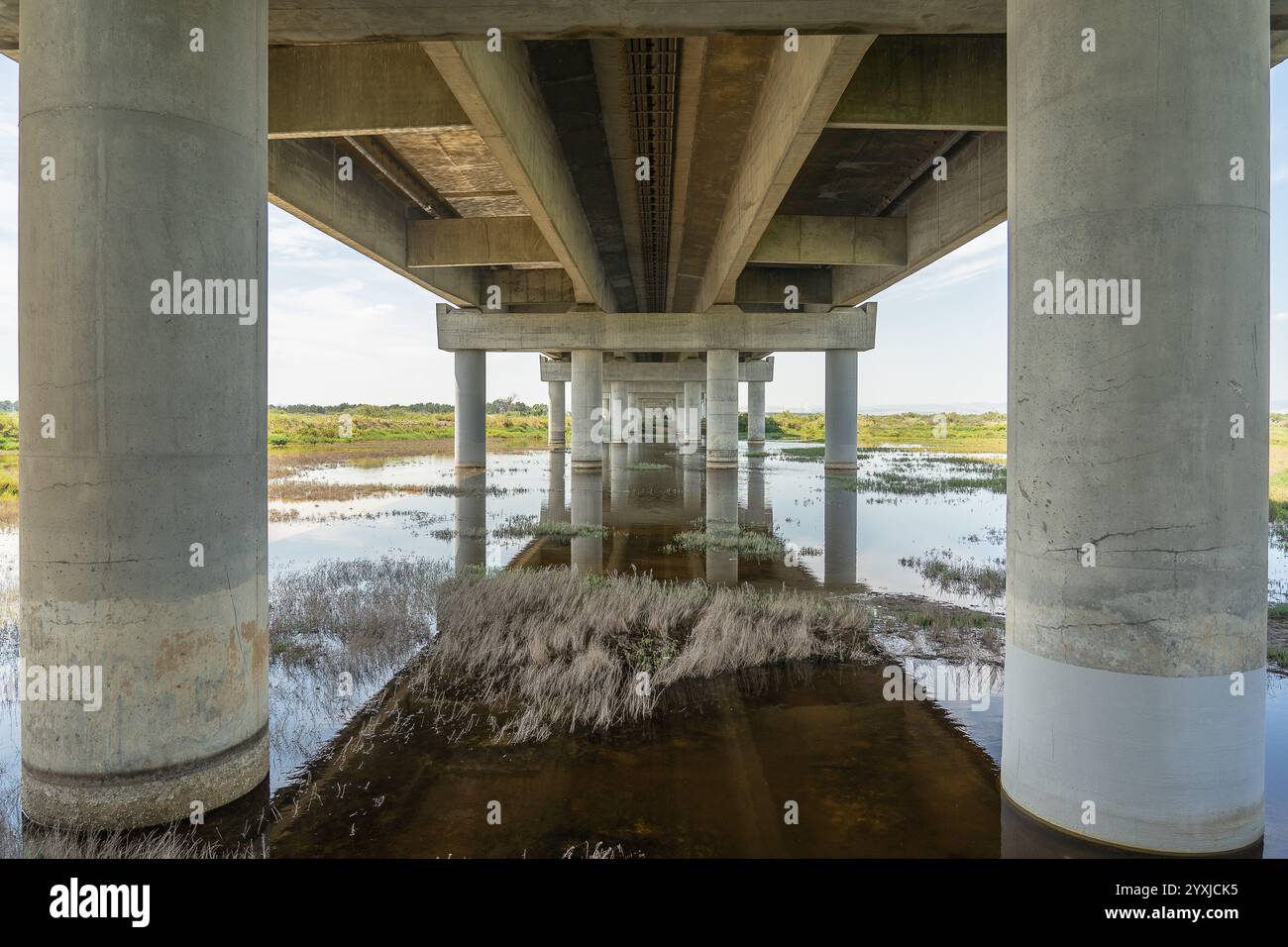 Part under the Vasco da Gama bridge in perspective of infinity with the ...