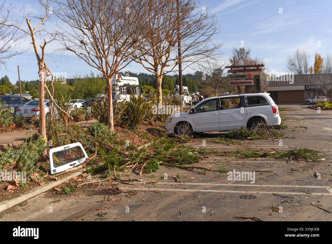 Photo of a white car destroyed in a mall parking lot in Scotts Valley ...
