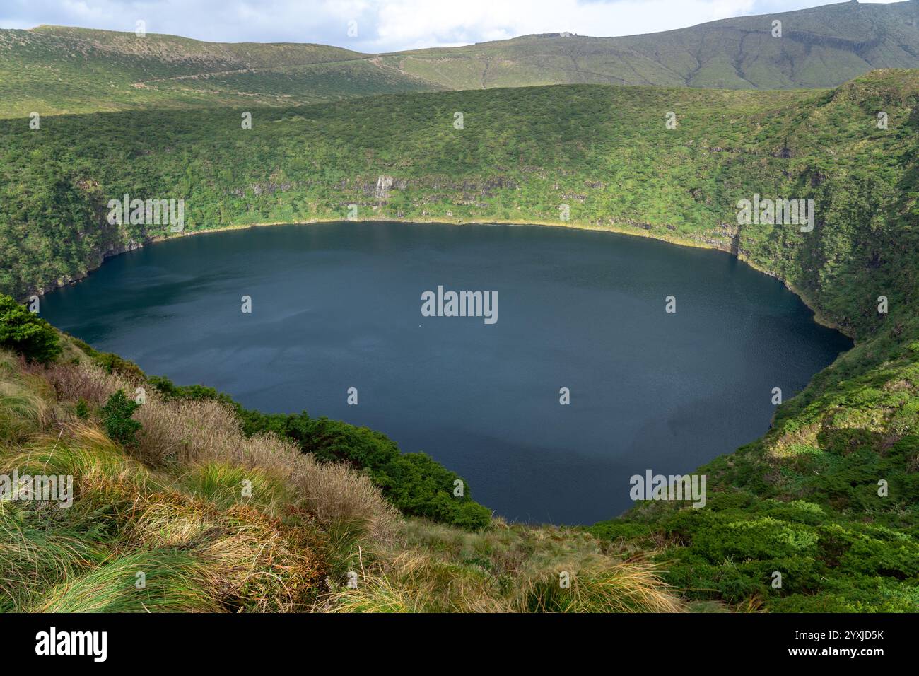 Lagoon on the island of flowers of the archipelago of the Azores Stock ...