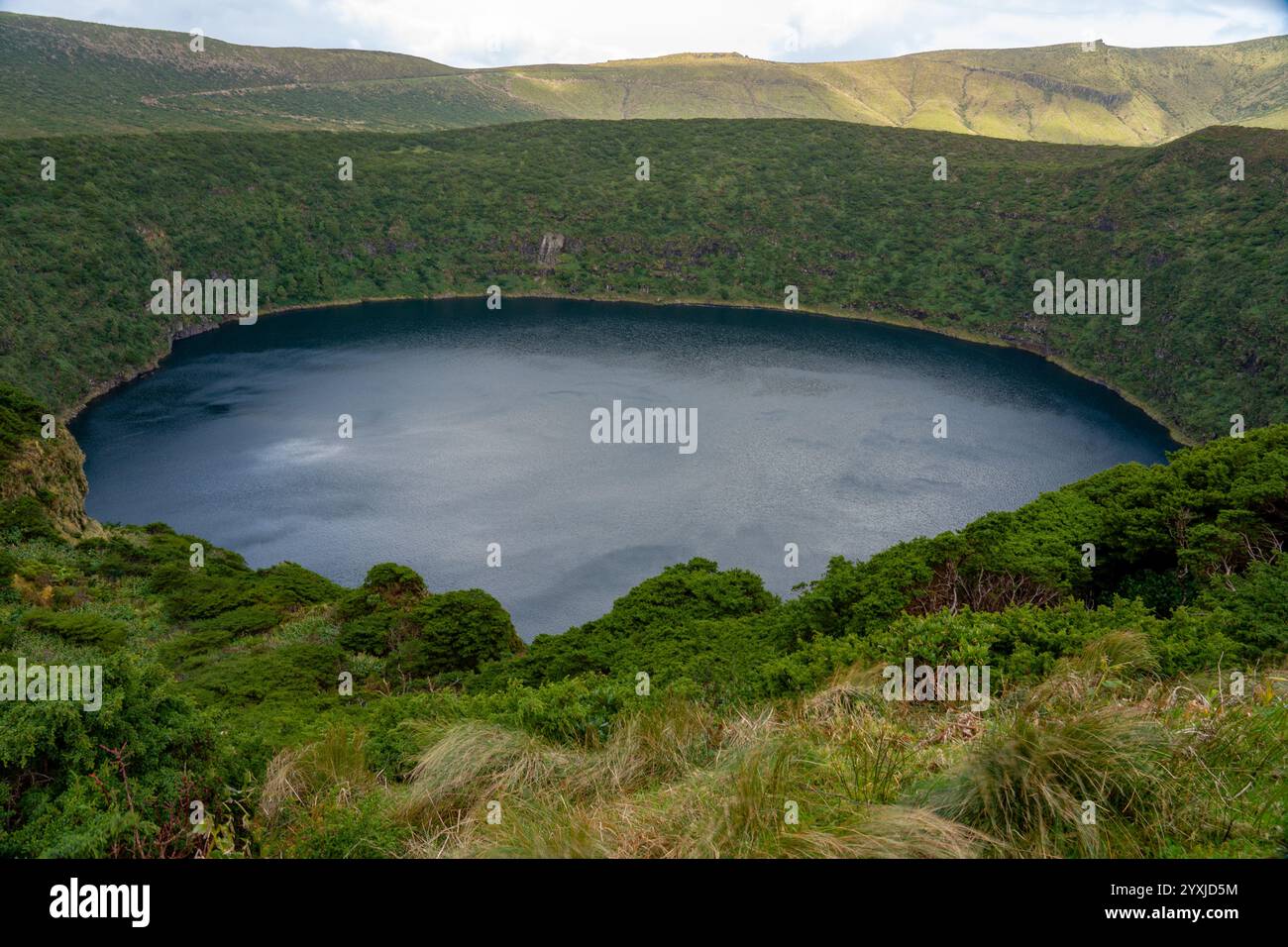 Lagoon on the island of flowers of the archipelago of the Azores Stock ...