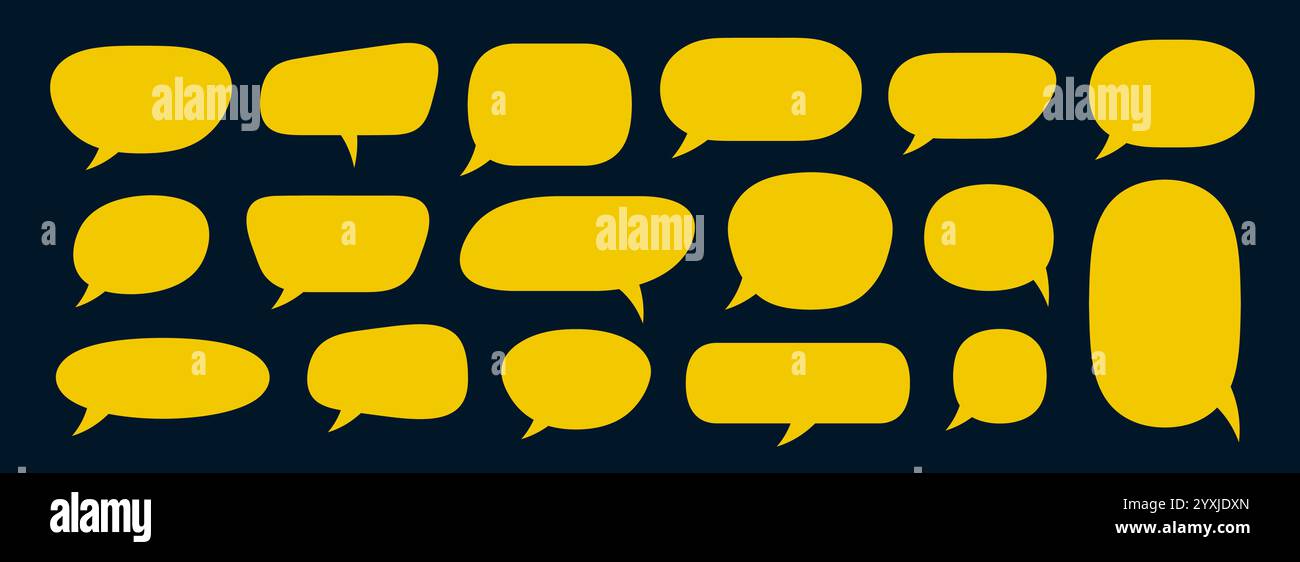 Empty yellow speech bubble set. Blank cartoon text box collection ...