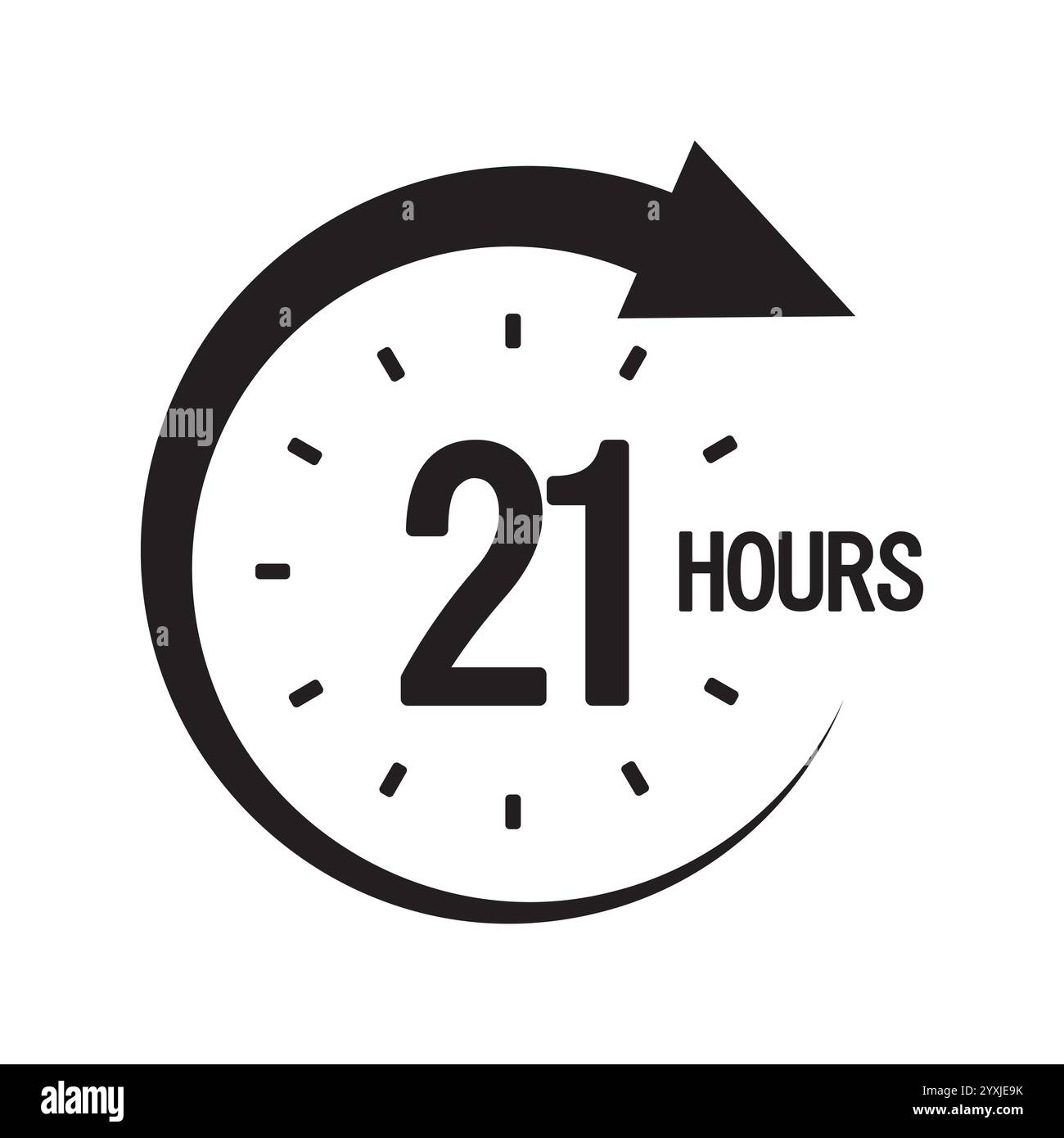 Twenty one hours icon. Bold 21 text. Circular clock symbol. Countdown ...