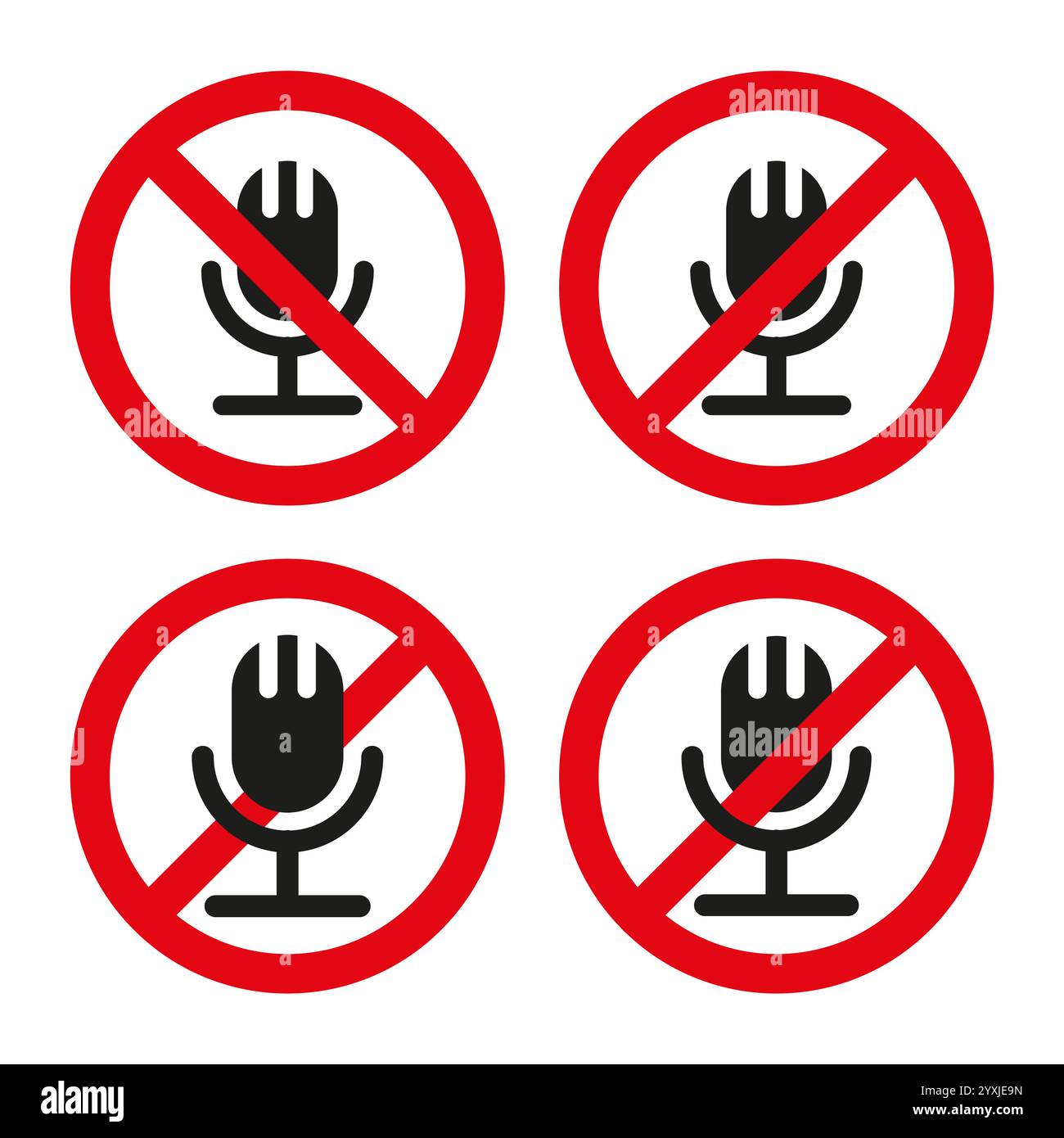 Microphone ban icon. No audio recording. Prohibited mic vector. Red ...