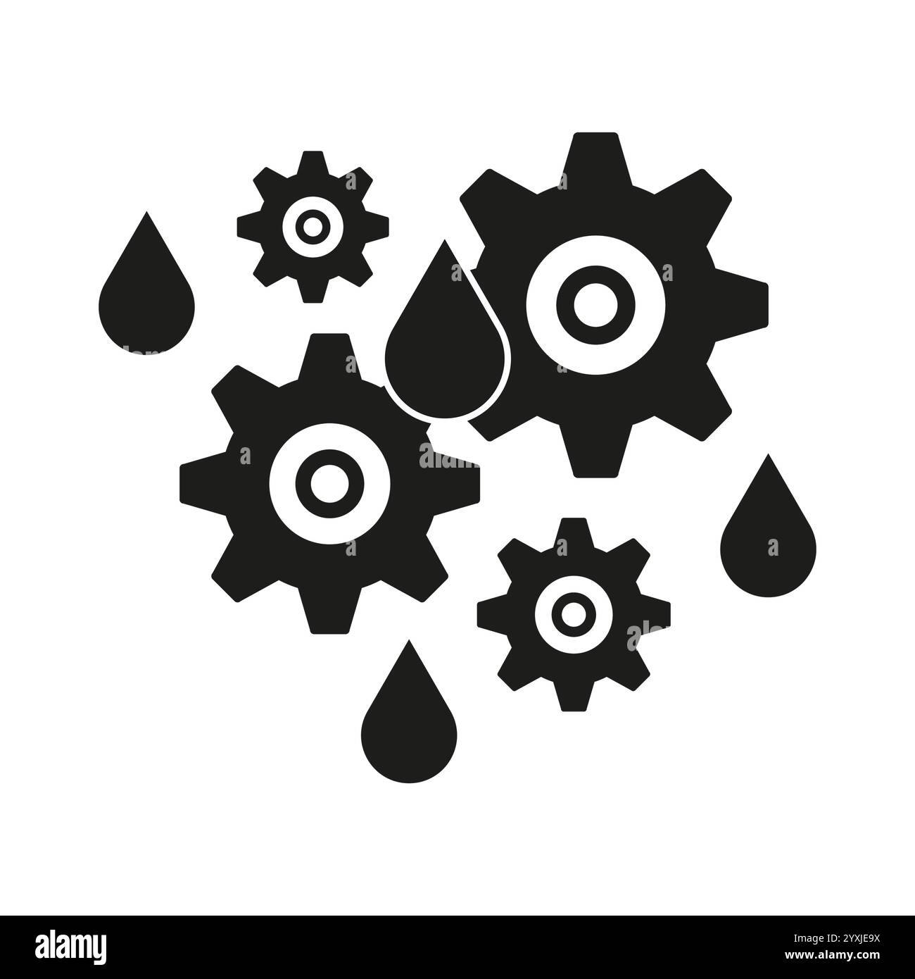 Gear and oil drops. Mechanism vector icon. Industrial concept symbol ...