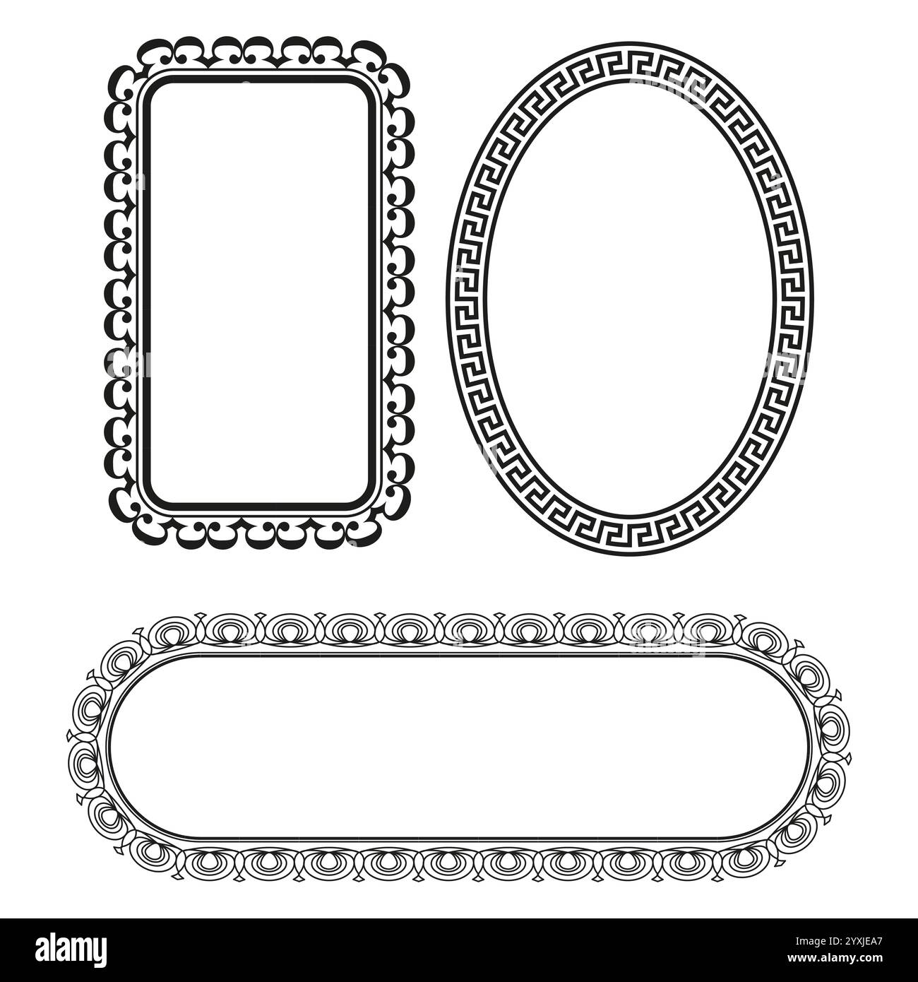 Decorative frame set. Classic oval borders. Elegant black designs. Vector ornate illustration ...