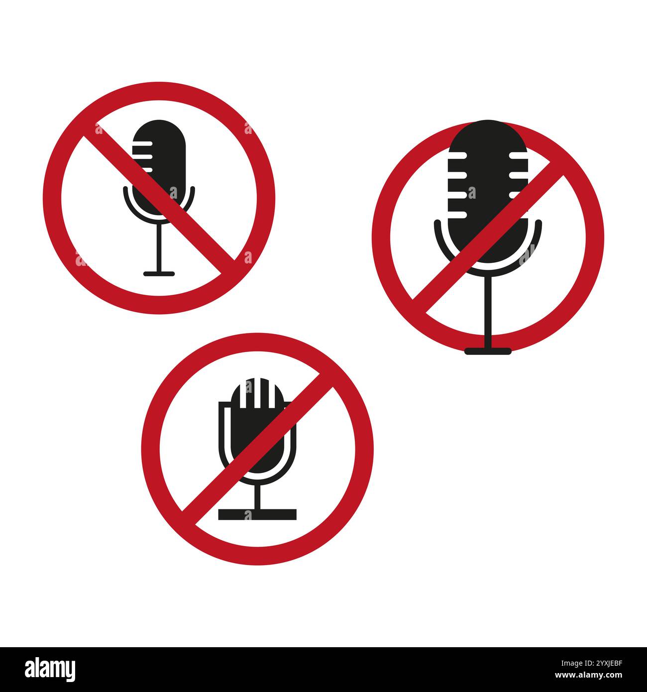 Microphone prohibited sign. No sound icon. Red circle restriction ...