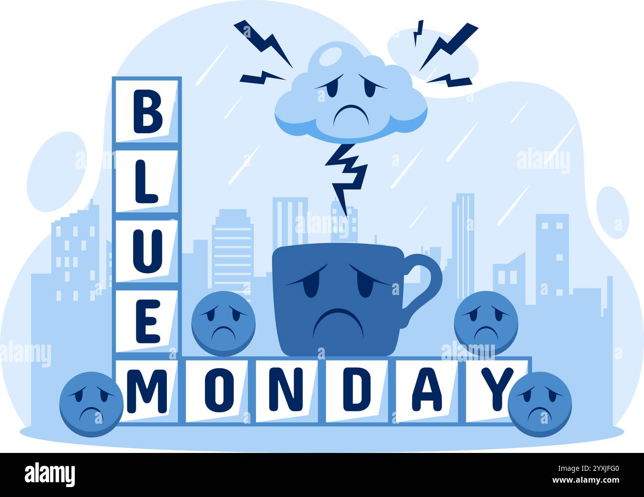 Blue Monday Illustration Depicting Sadness and Mental Health Influenced ...