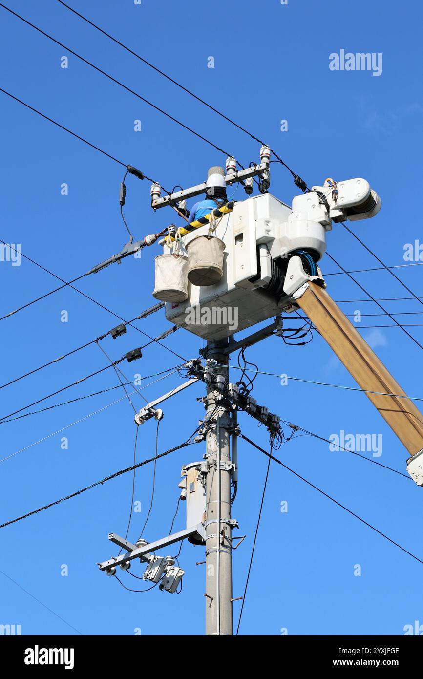 Kagawa, Japan - December 12, 2024: Electricians Technician with hardhat ...