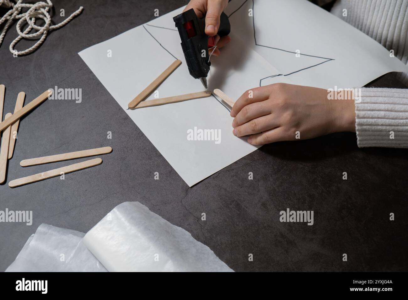 Ice cream sticks Christmas star Sustainable preparation Diy process ...