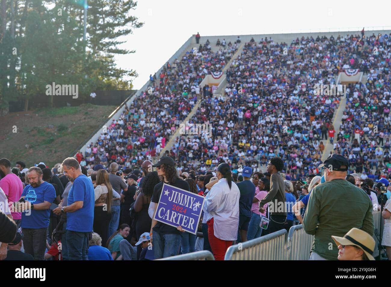 A supporter of Jimmy Carter attends a Kamala Harris campaign rally at ...