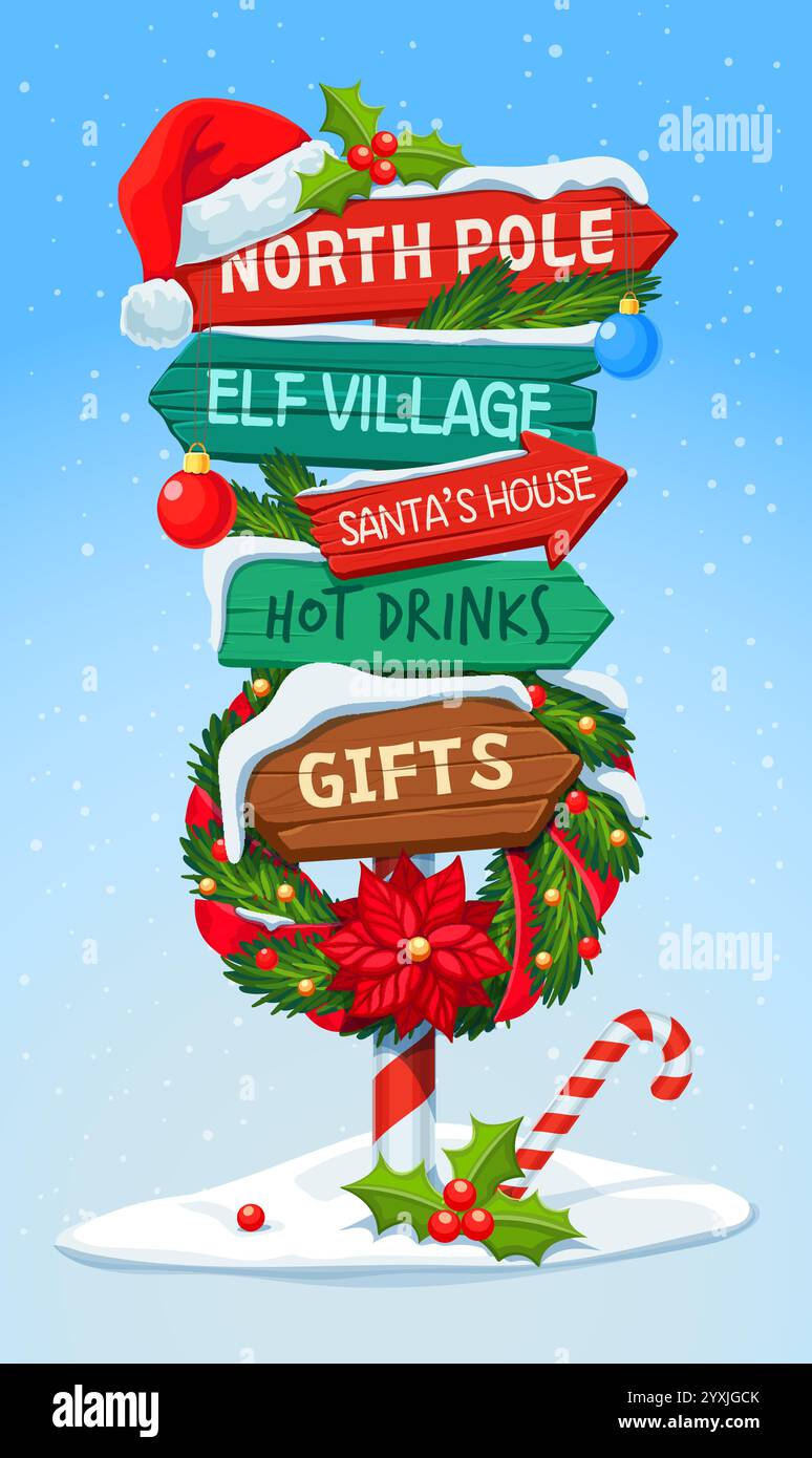 Xmas North Pole sign board or wooden Christmas signage for winter ...