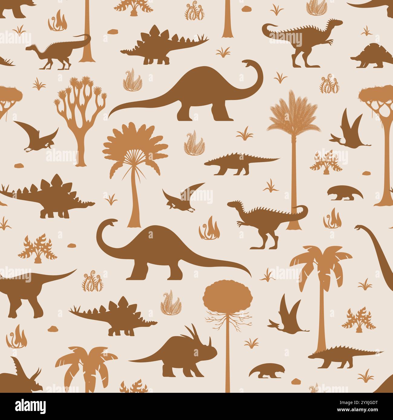 Prehistoric dinosaurs seamless pattern of Jurassic lizards and reptiles ...