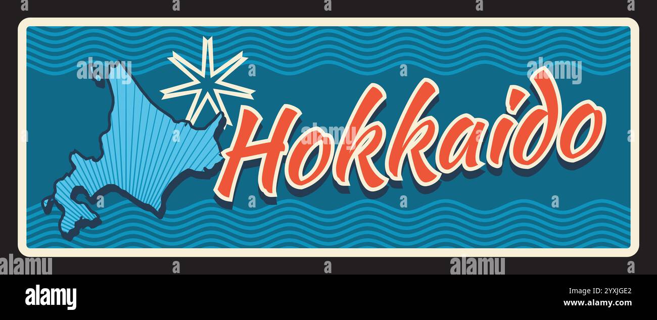 Hokkaido tin vector plate, Japan prefecture sign. Japanese region ...