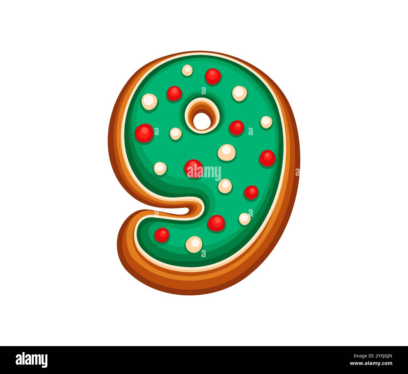 Christmas gingerbread number nine math symbol with green icing and red ...