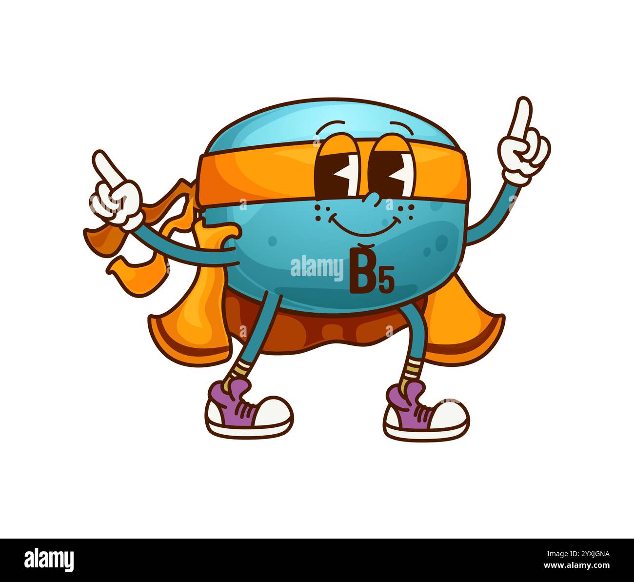 Cartoon groovy vitamin B5 superhero character. Vector Pantothenic acid ...