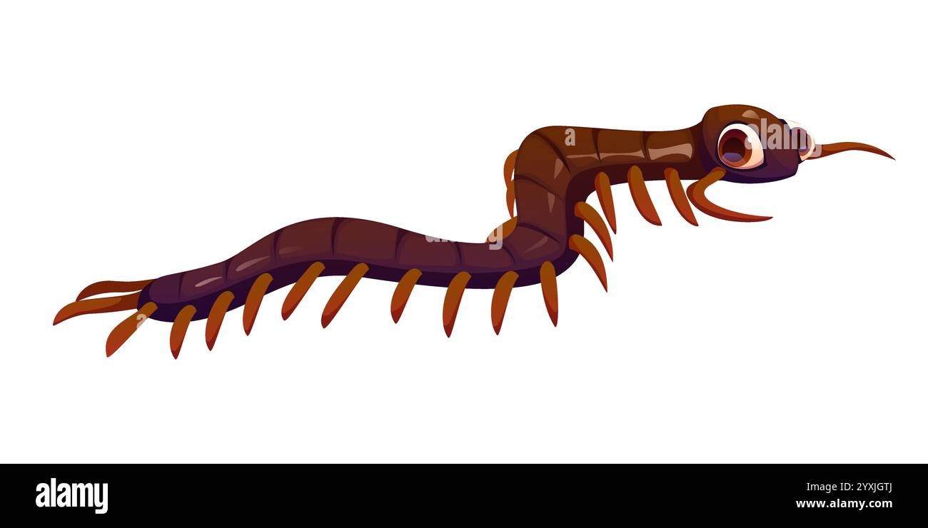Cartoon funny centipede insect character with large expressive eyes ...