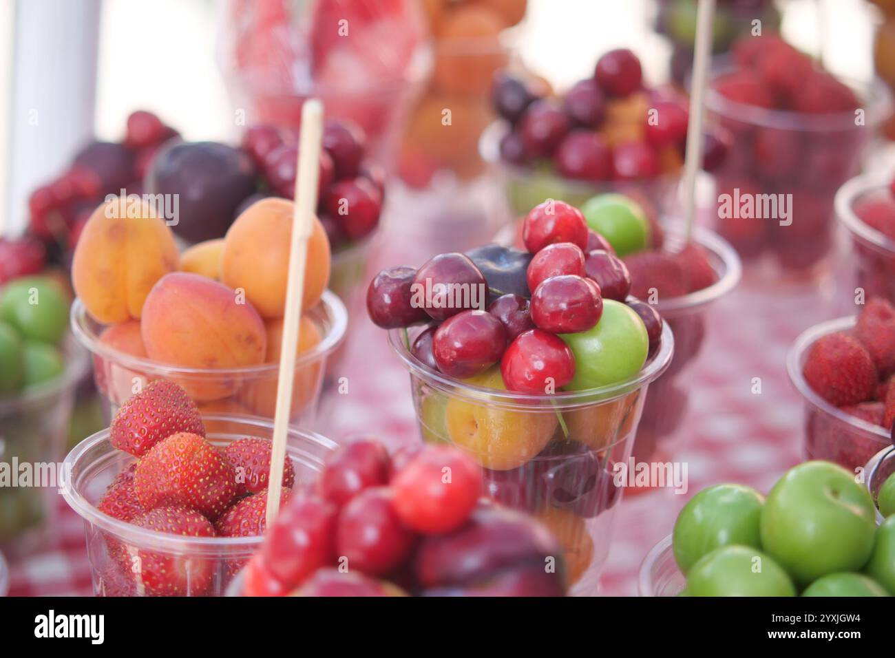 A Colorful Variety of Freshly Made Fruit Cups Beautifully Displayed ...