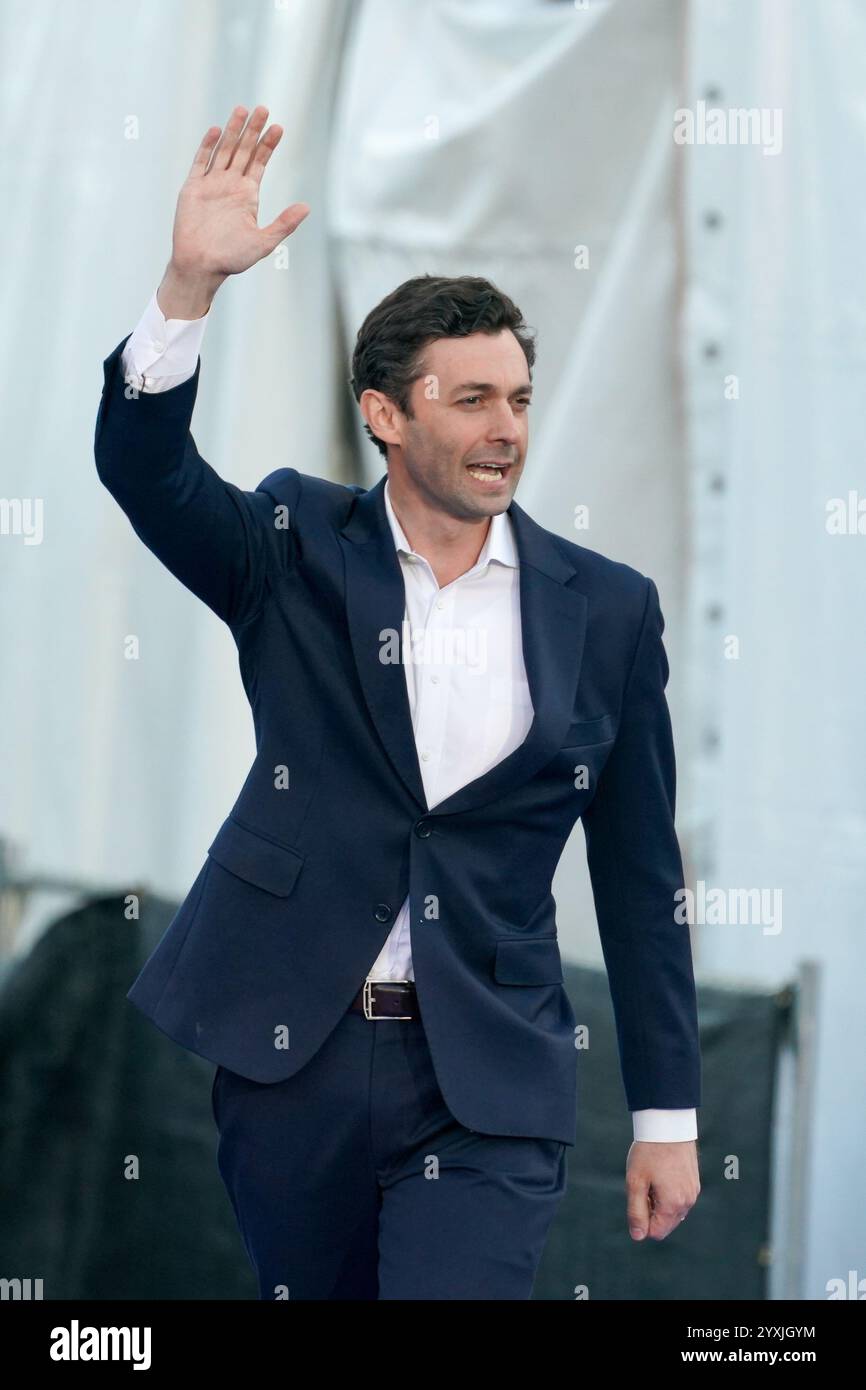 Senator Jon Ossoff (D-GA) appears onstage during a Kamala Harris ...