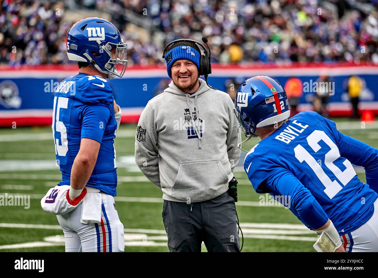New York Giants quarterback coach Shea Tierney chats with Tommy DeVito ...