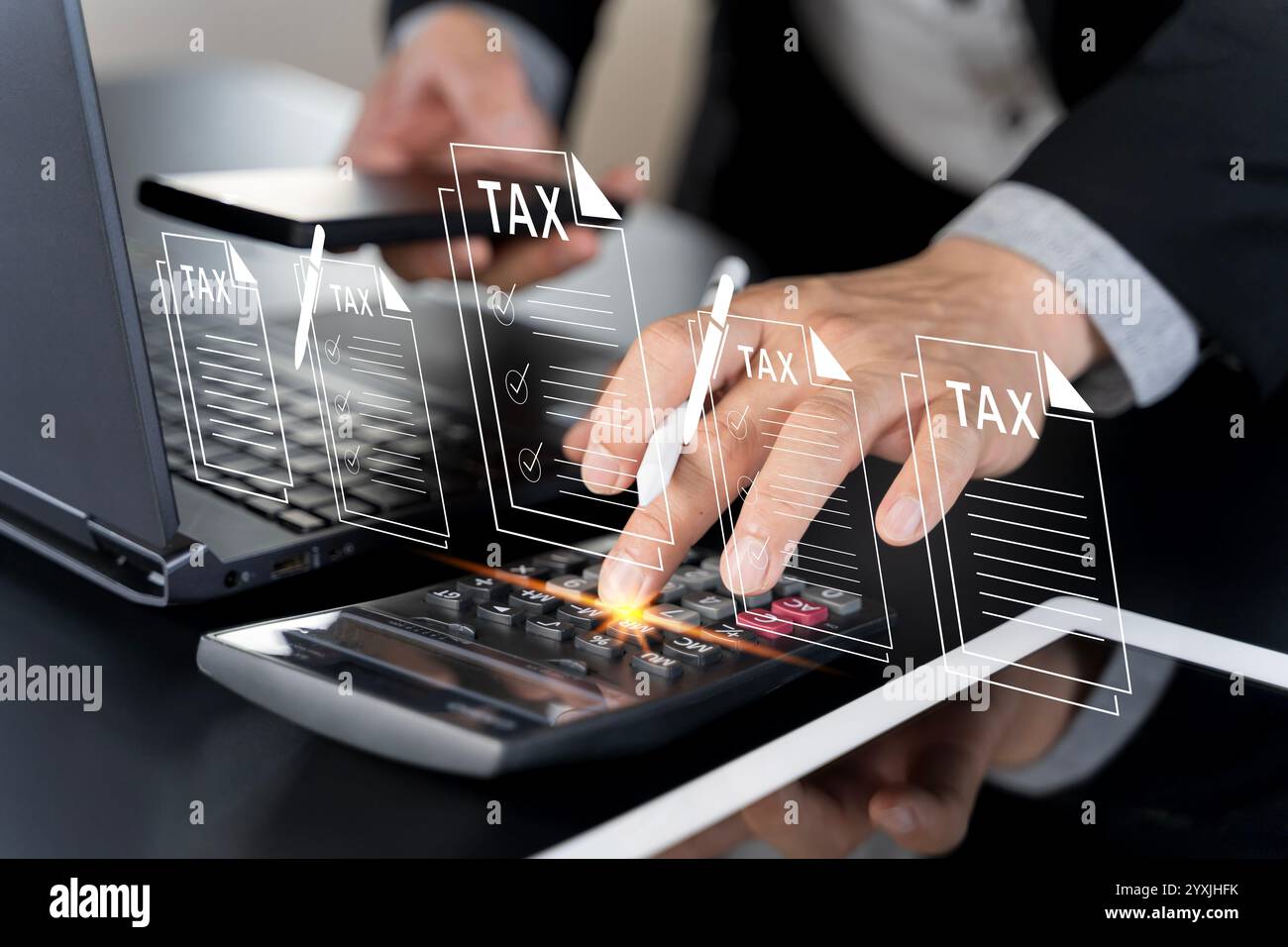 Corporate and individual tax payment concept, man using computer ...
