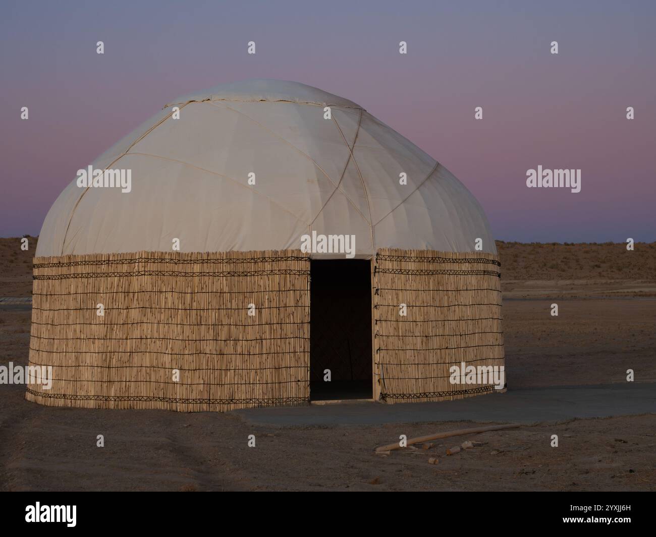 Reed and canvas camping yurt near Darvaza Gas Crater or the Stock Photo ...