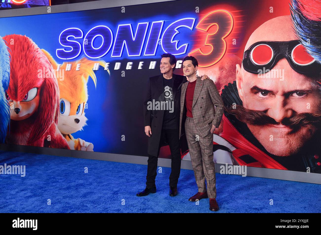 Jim Carrey, left, and Ben Shwartz arrive at the premiere of "Sonic The ...