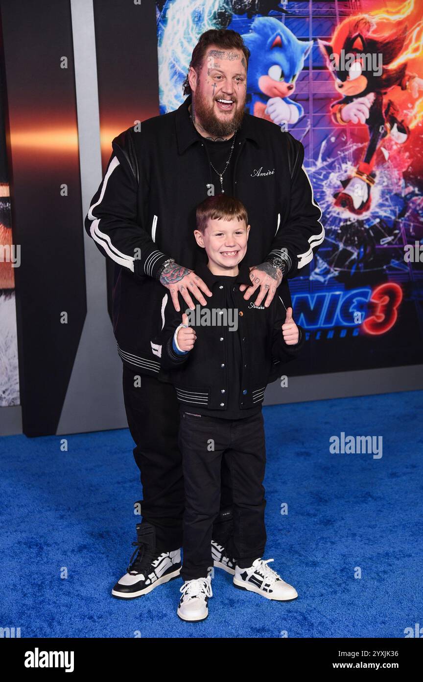 Jelly Roll, top, and Noah Buddy DeFord arrive at the premiere of "Sonic ...