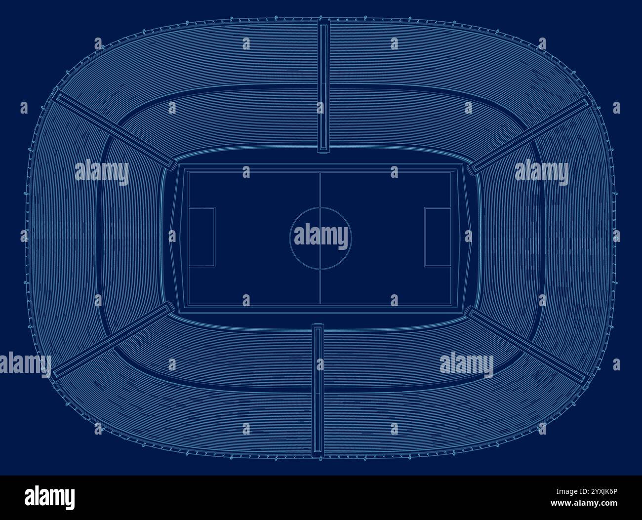 Outline of a large stadium from blue lines isolated on a dark ...