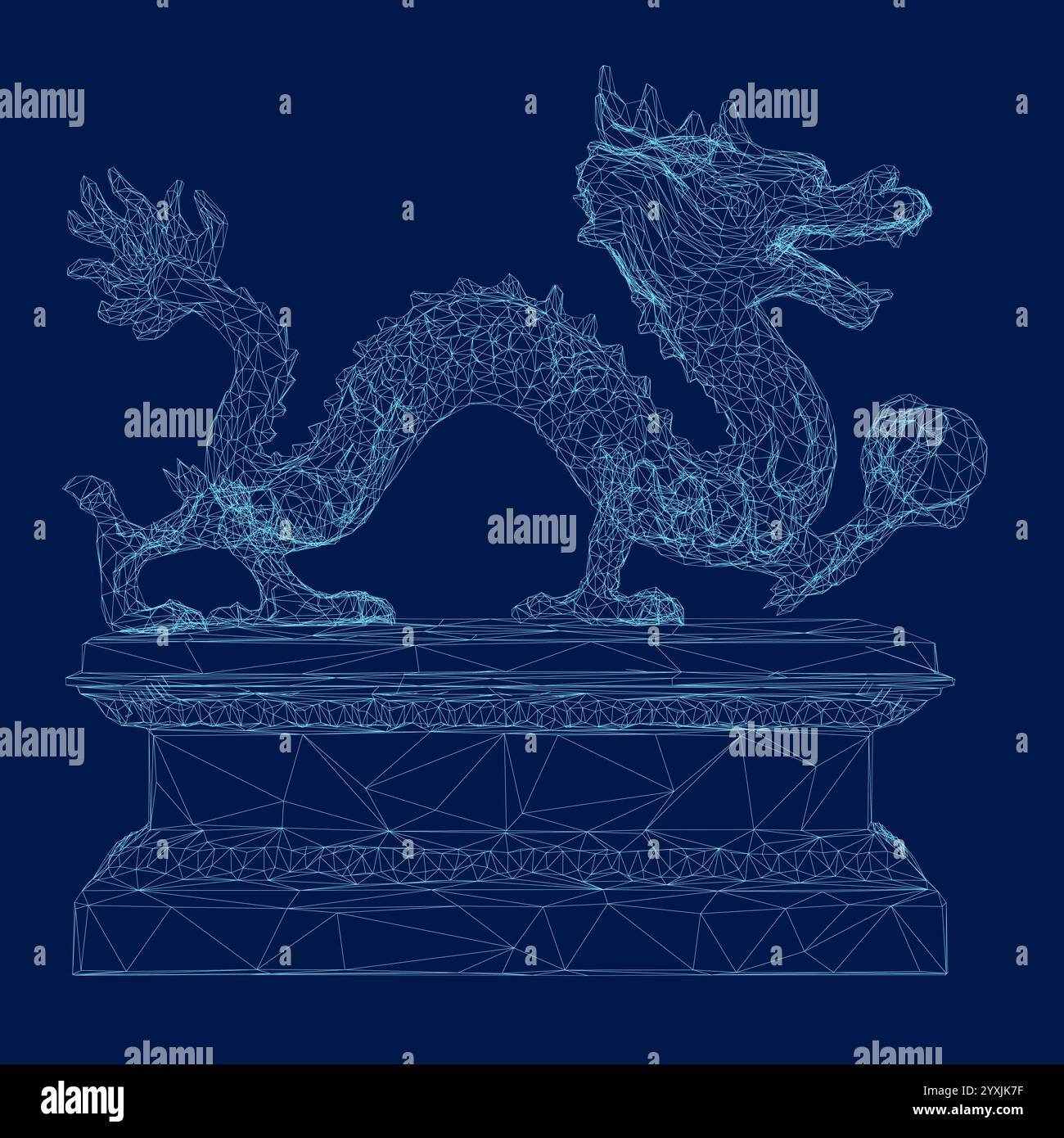Wireframe Chinese Dragon Paper - Line Art. Vector illustration Stock ...