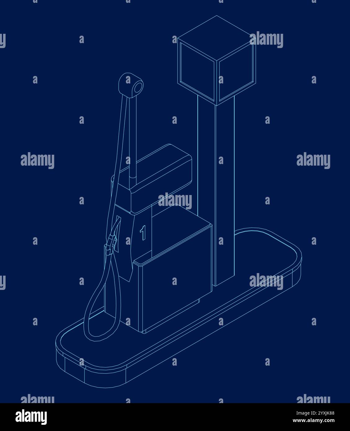 Gas filling station on blue background. Isometric view. Vector ...