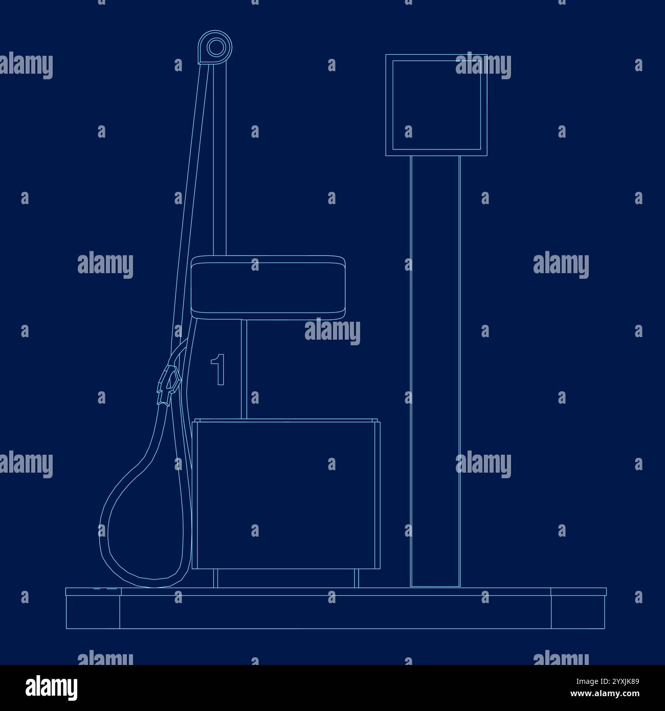 Gas filling station on blue background. Side view. Vector illustration ...
