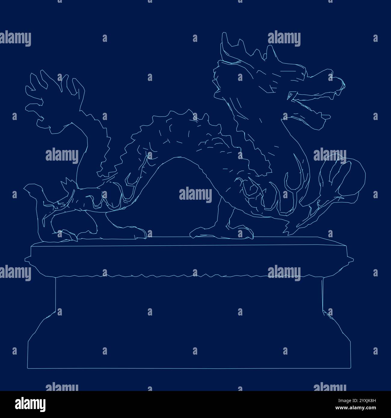 Contour Chinese Dragon Paper - Line Art. Vector illustration Stock ...