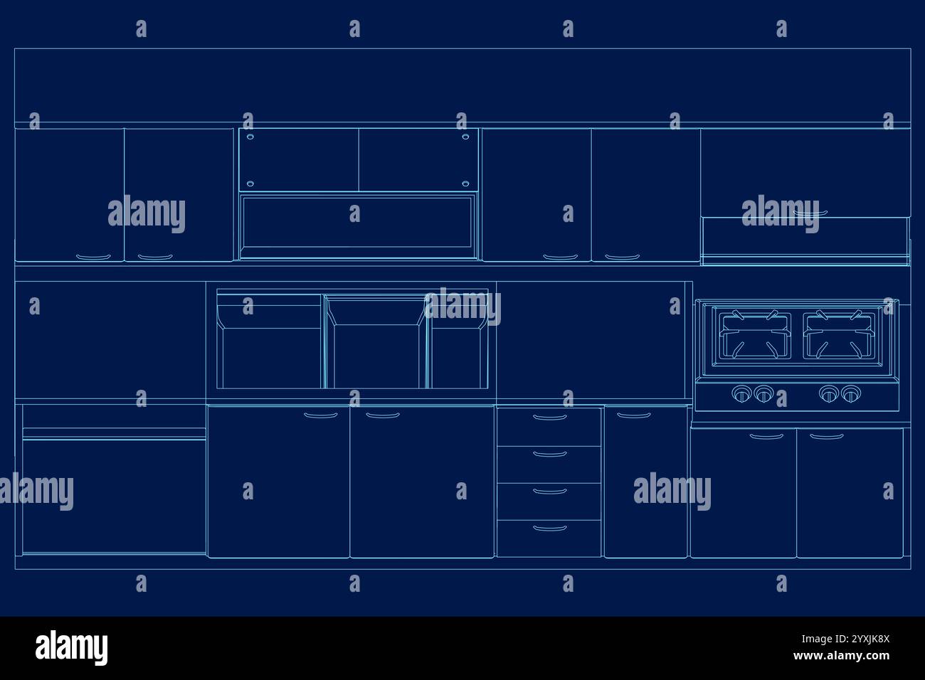 Modern kitchen interior with furniture in linear style. Architectural ...