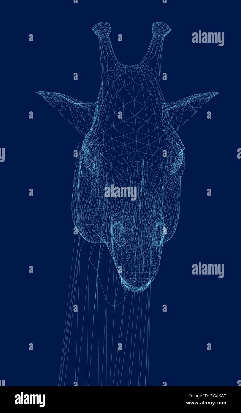 Wireframe of a giraffe head. Front view. 3D. Vector illustration Stock ...