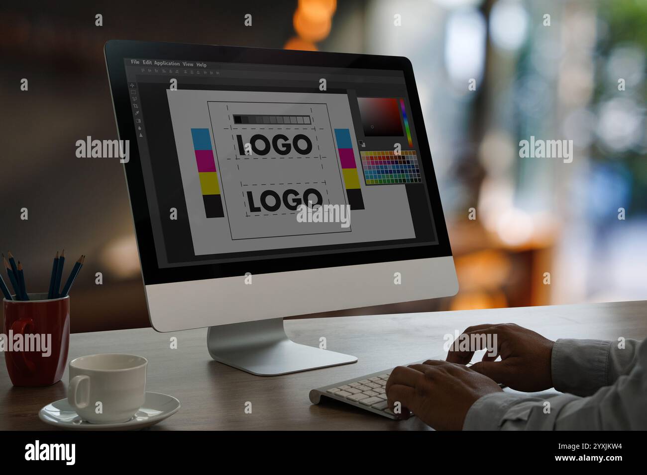 Graphic design artist working man in creative agency open space office ...