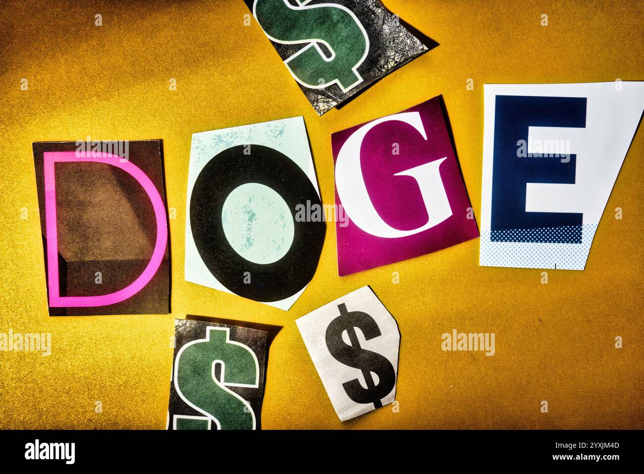 DOGE "Department of Government Efficiency" using cut-out paper letters ...