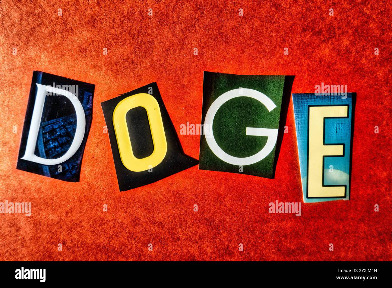 DOGE "Department of Government Efficiency" using cut-out paper letters ...