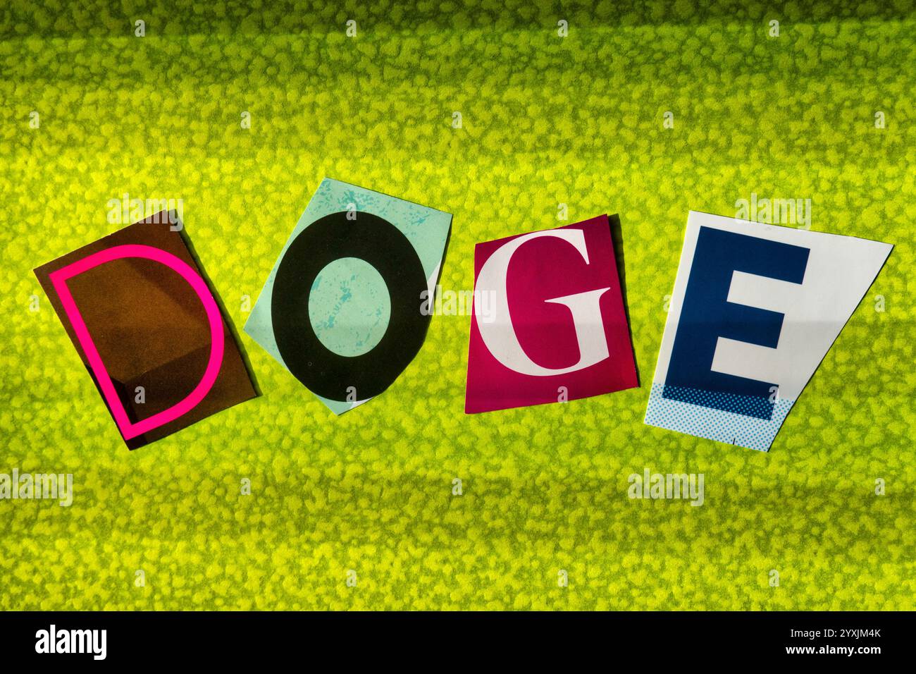 DOGE "Department of Government Efficiency" using cut-out paper letters ...