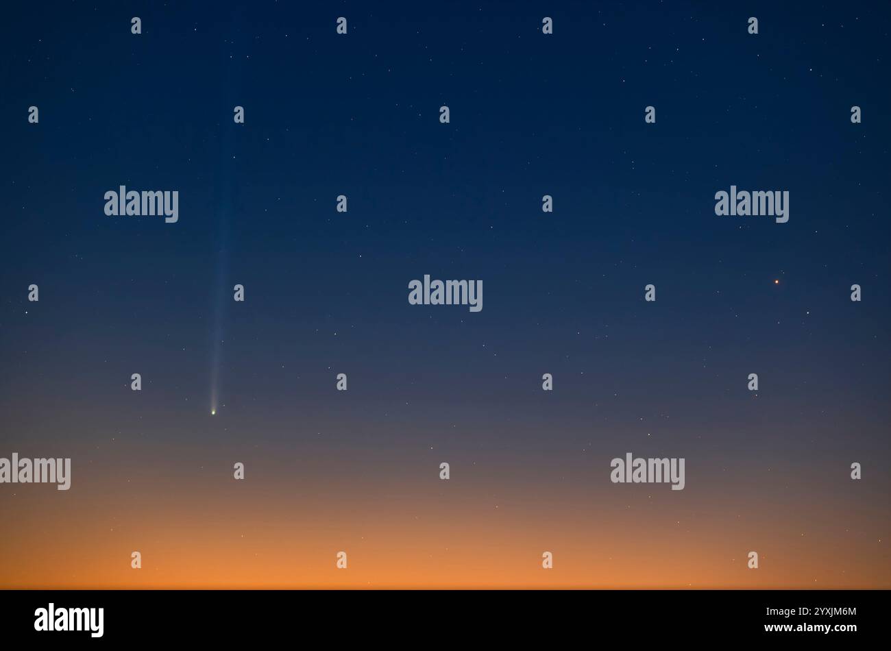 Comet Nishimura (C/2023 P1), at left, in the pre-dawn sky with morning ...