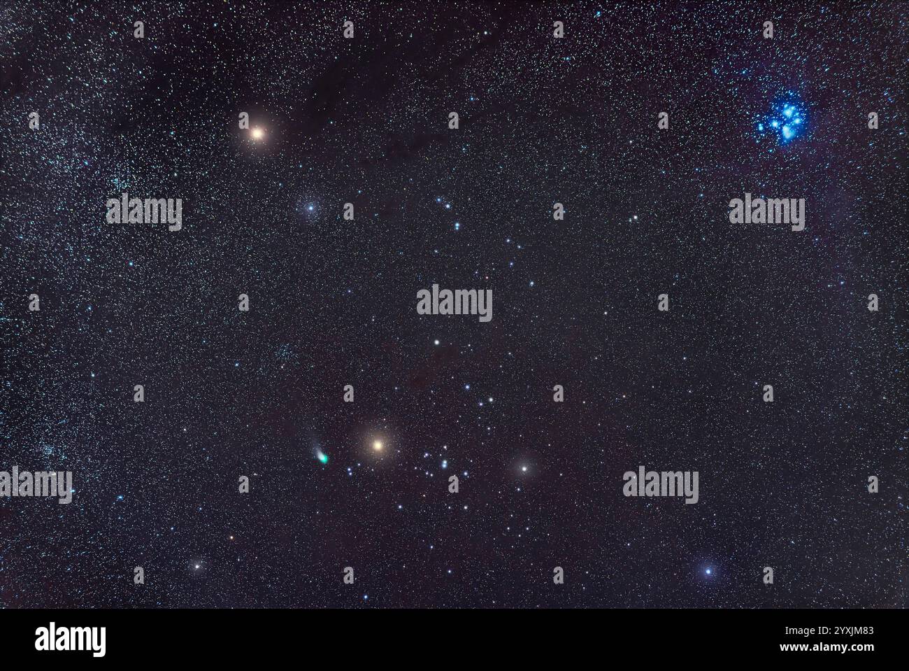 Green comet C/2022 E3 (ZTF) in Taurus beside Aldebaran and the Hyades Stock Photo - Alamy