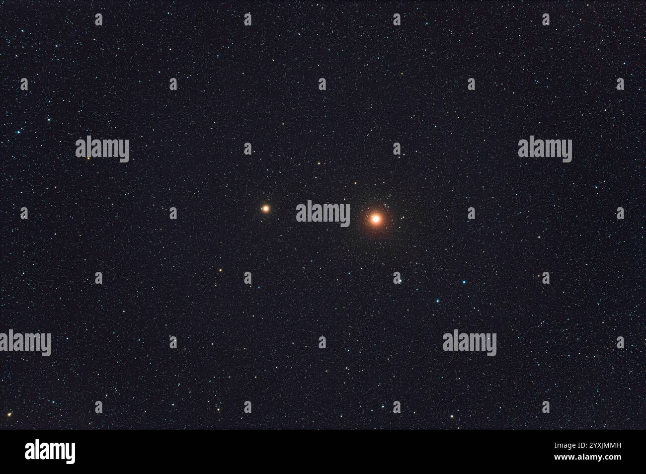 Mars (at right) near the orange giant star Mebsuta, aka Epsilon ...