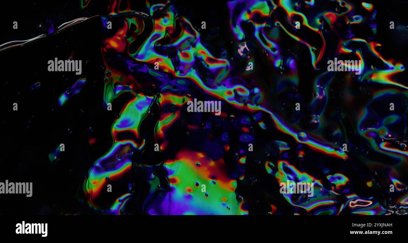 Hologram texture. Blur liquid. Defocused leak green color rays rainbow ...