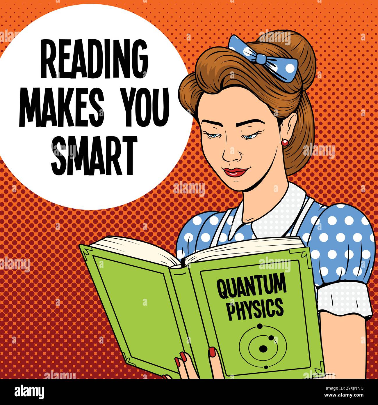 Girl reading book poster retro vector Stock Vector Image & Art - Alamy