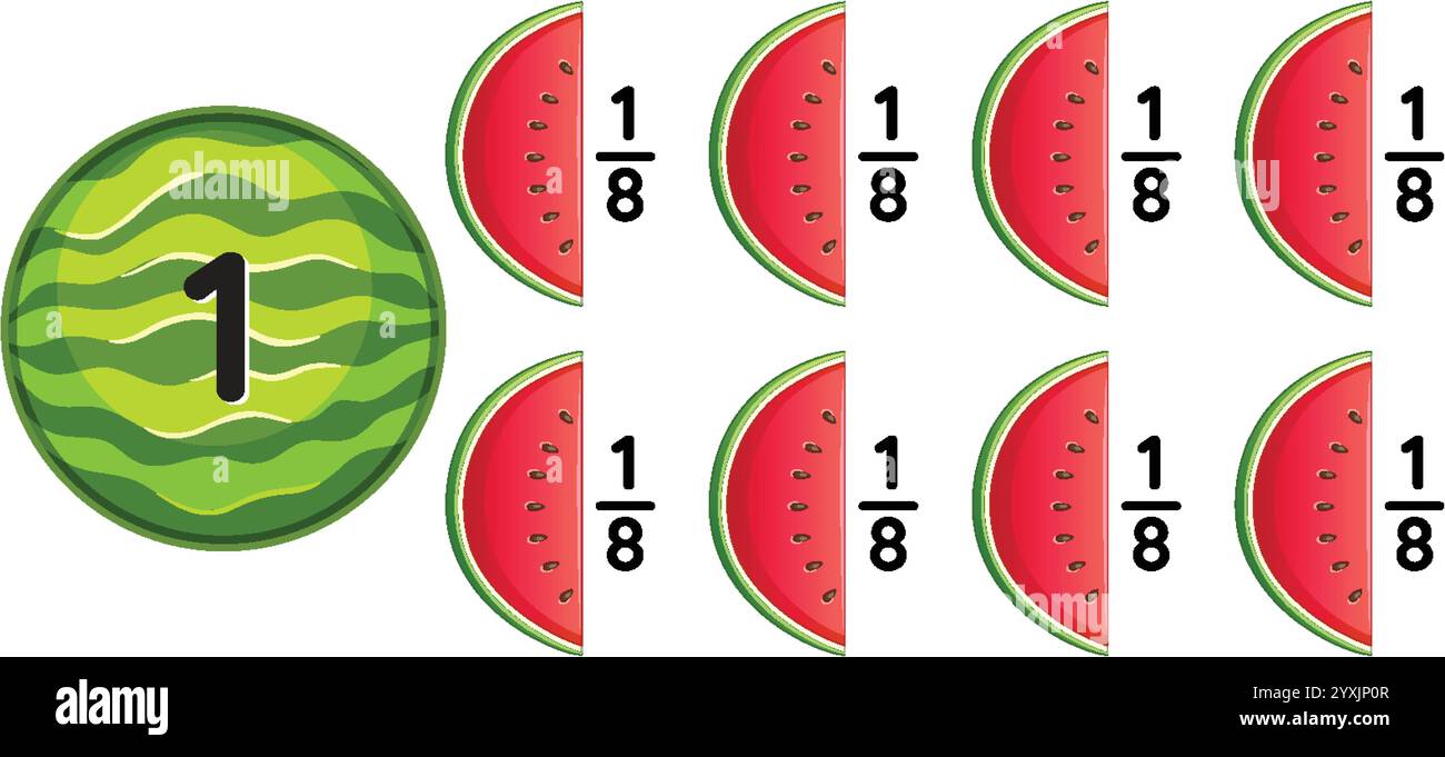 Illustration of whole and fractional watermelon pieces Stock Vector ...
