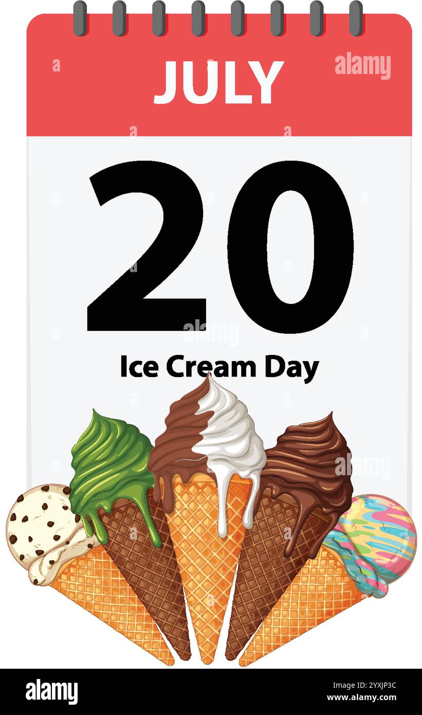 Calendar page with ice cream cones illustration Stock Vector Image ...
