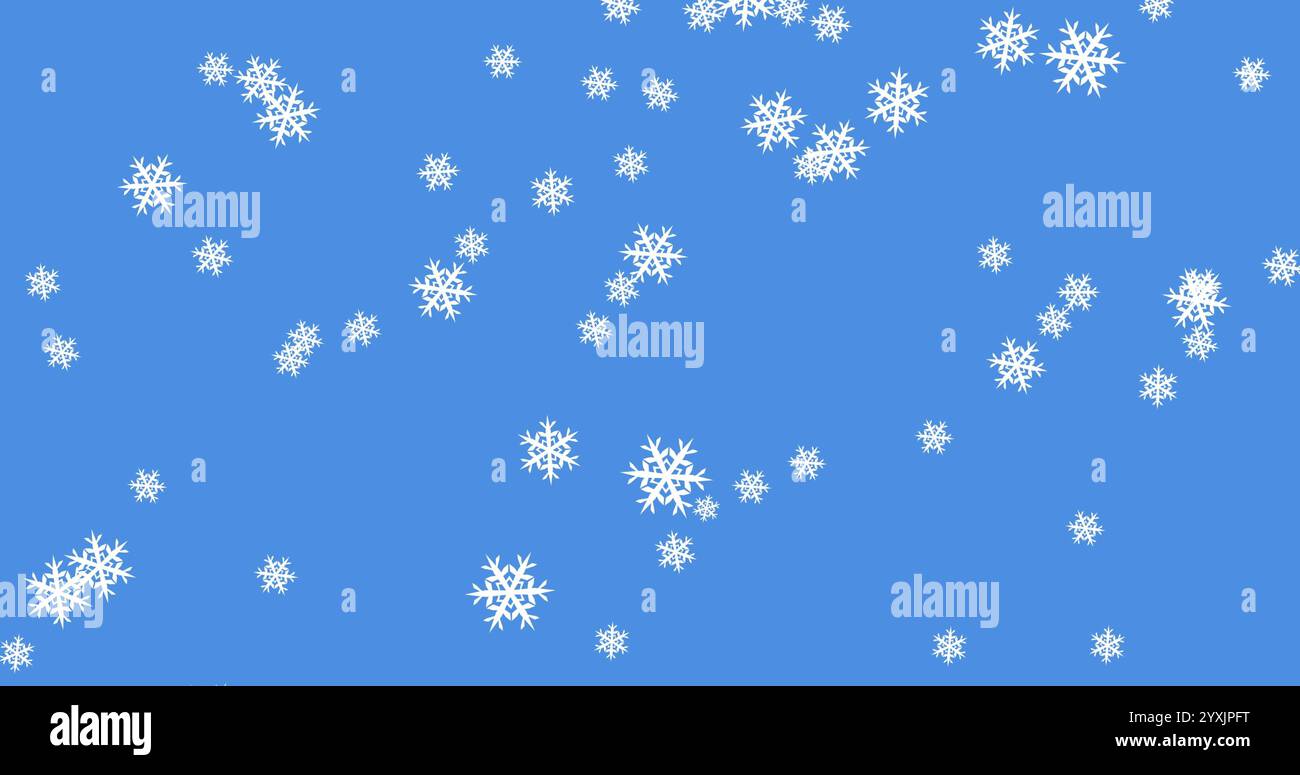 Digital image of multiple snowflakes icons falling against blue ...