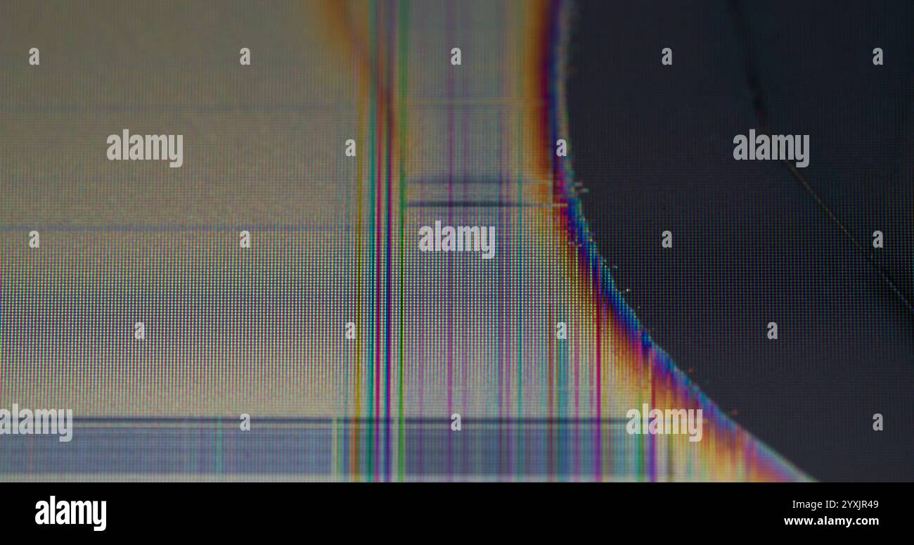 Flickering distortion. Display defect. Overlay glitch crack in glass ...