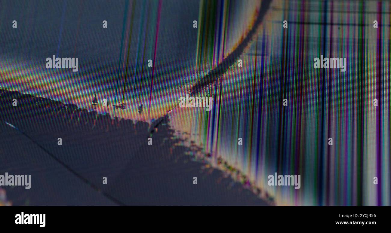 Analog static. Screen error. Display distortion with pixel grid color ...